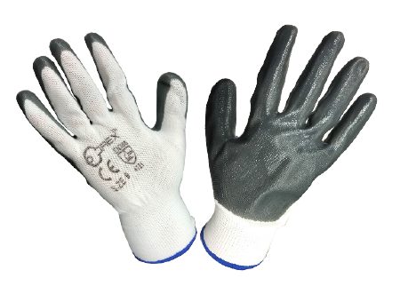 OREX SAFETY GLOVE WITH WHITE POLYESTER & GRAY NITRILE
